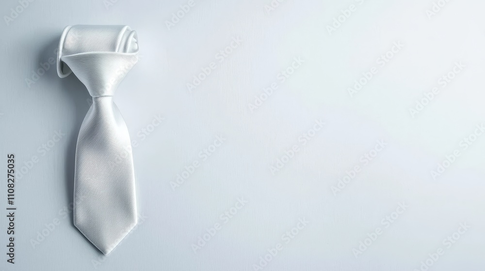 Elegant white tie on pure white backdrop, soft shadows enhancing the ...