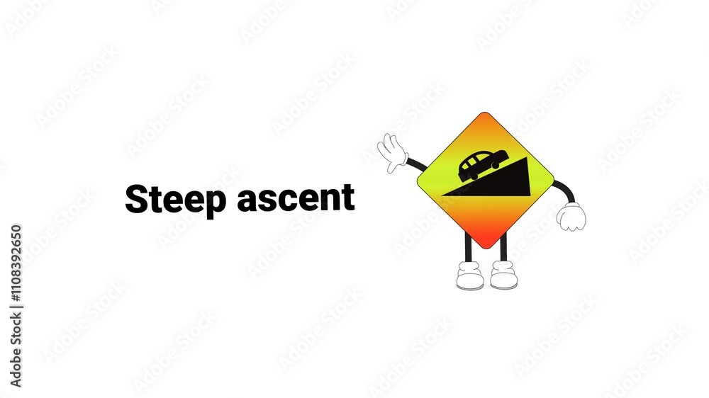 Animated steep ascent sign with cartoon characters, perfect for ...