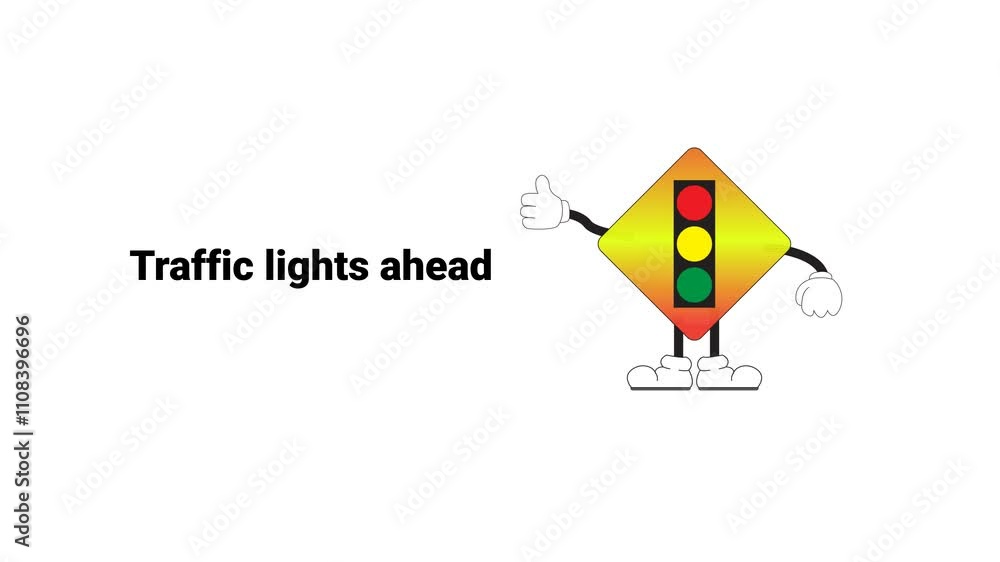 Animated traffic light ahead sign with cartoon characters, perfect for ...