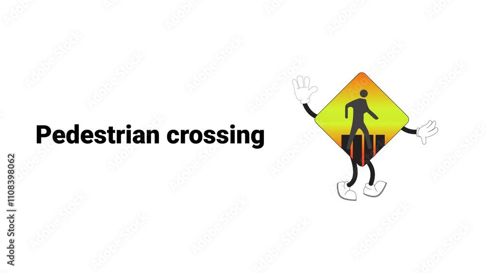 Animated pedestrian crossing sign with cartoon characters, perfect for ...