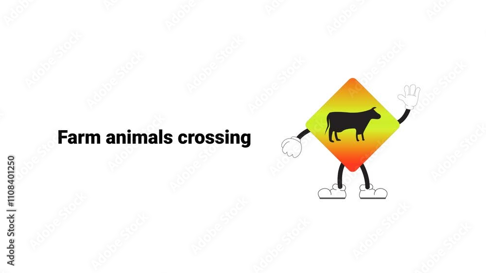 Animated farm animal crossing sign with cartoon characters, perfect for ...