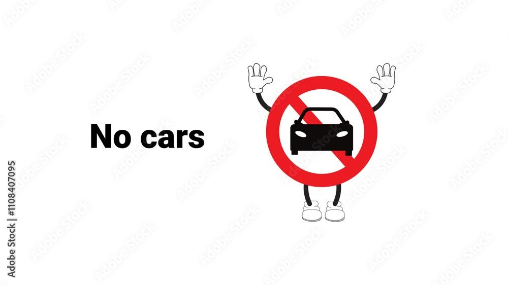 Animated no cars sign with cartoon characters, perfect for educational ...
