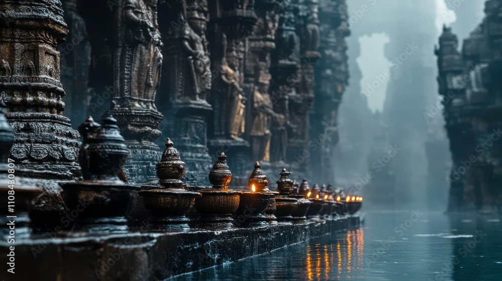 Ceremonial lighting of lamps ancient temple photography mystical ...