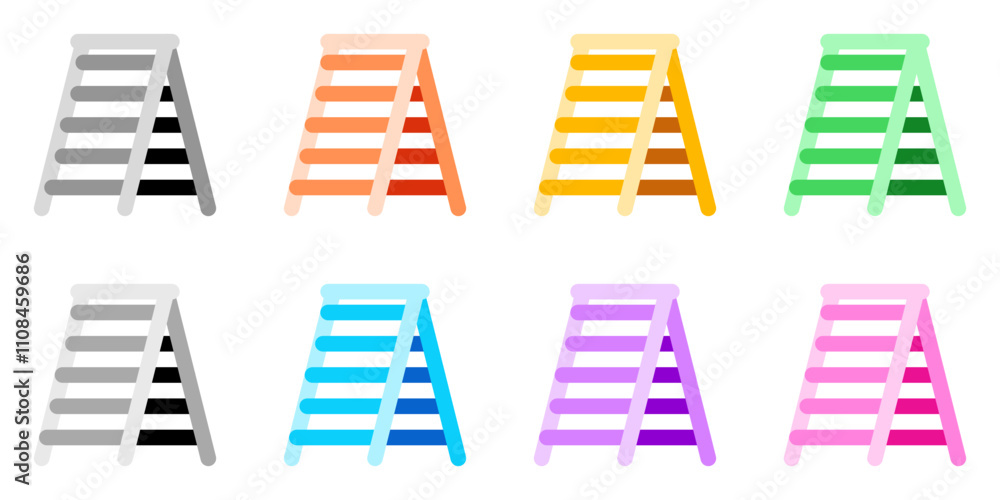 Editable folding ladder, step, stepladder vector icon. Construction ...