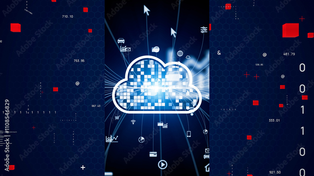 ภาพประกอบสต็อก cloud, cloud computing, network, data, digital, dx, digital transformation ...