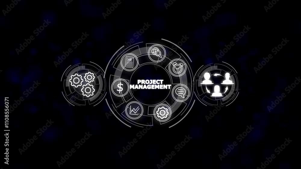 Project management concept animation. Businessman with icons SAP ...