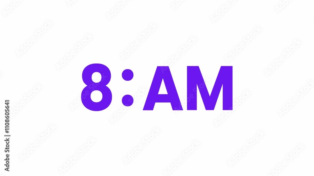 8 AM Animated Text. Alpha matte with transparent background 4K ...