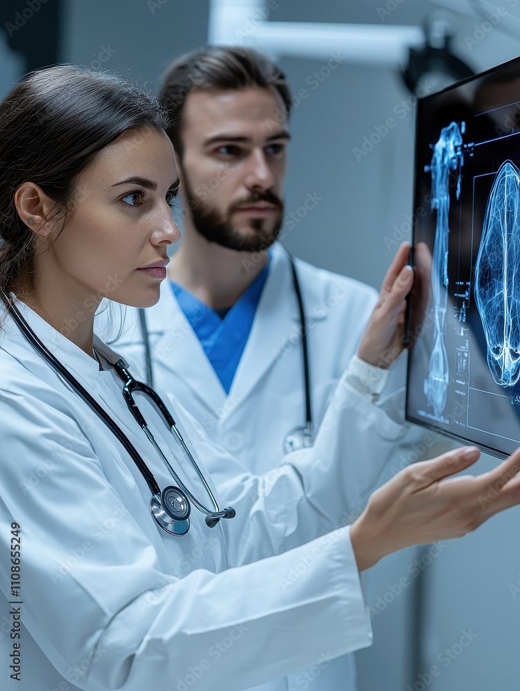 Medical professionals analyzing x-ray images in a modern hospital ...