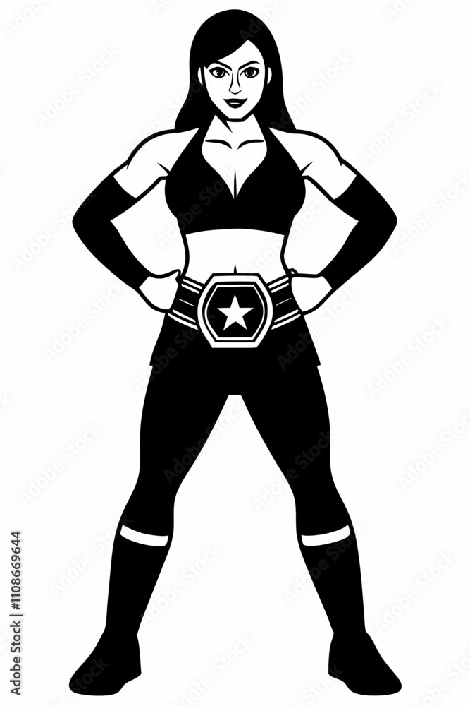 Vetor de Female WWE Superstar with Championship Belt Silhouette ...