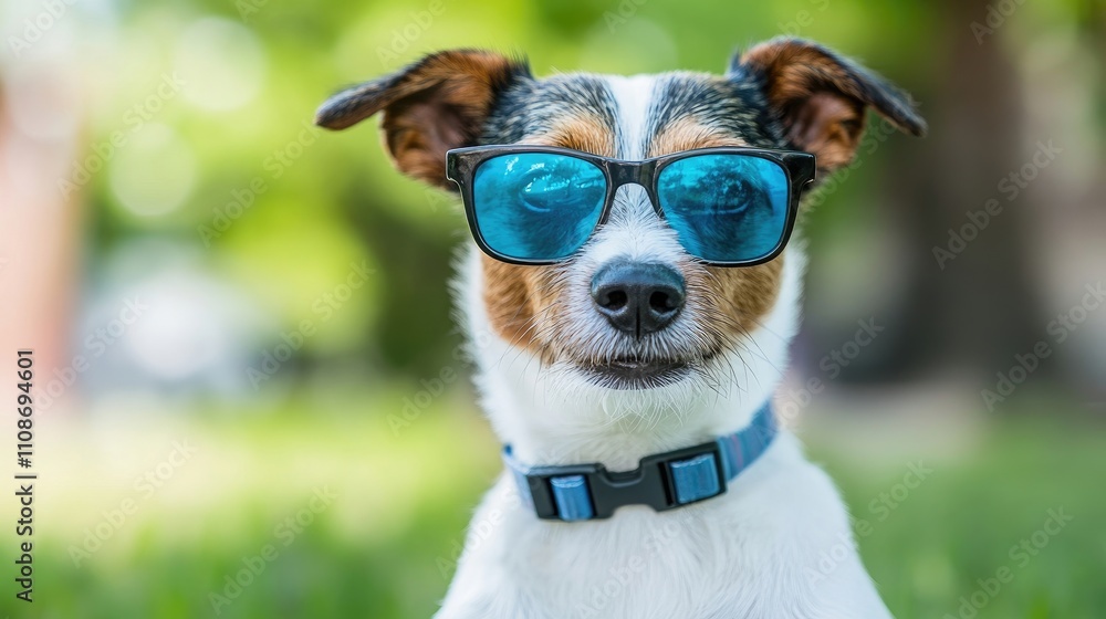 A puzzled dog with sunglasses gives an expression of surprise. This ...