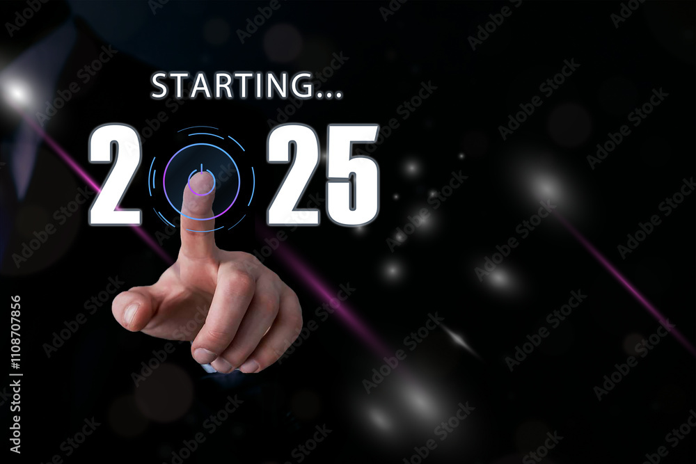 Happy new year 2025, Businessman pressing the start button for 2025 on ...