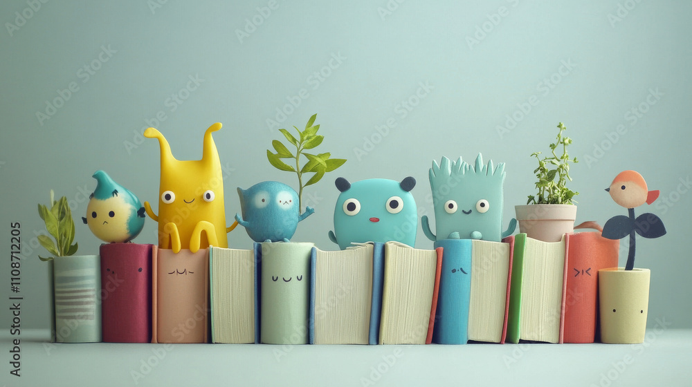 Emoji icons with books characters. Different emotions of paper books ...