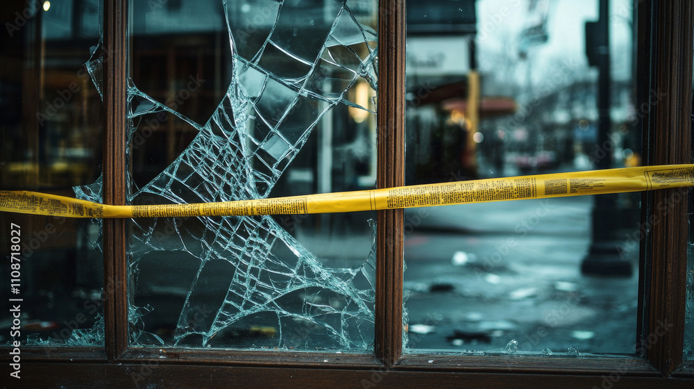Broken glass store front door and window vector. Office or shop ...