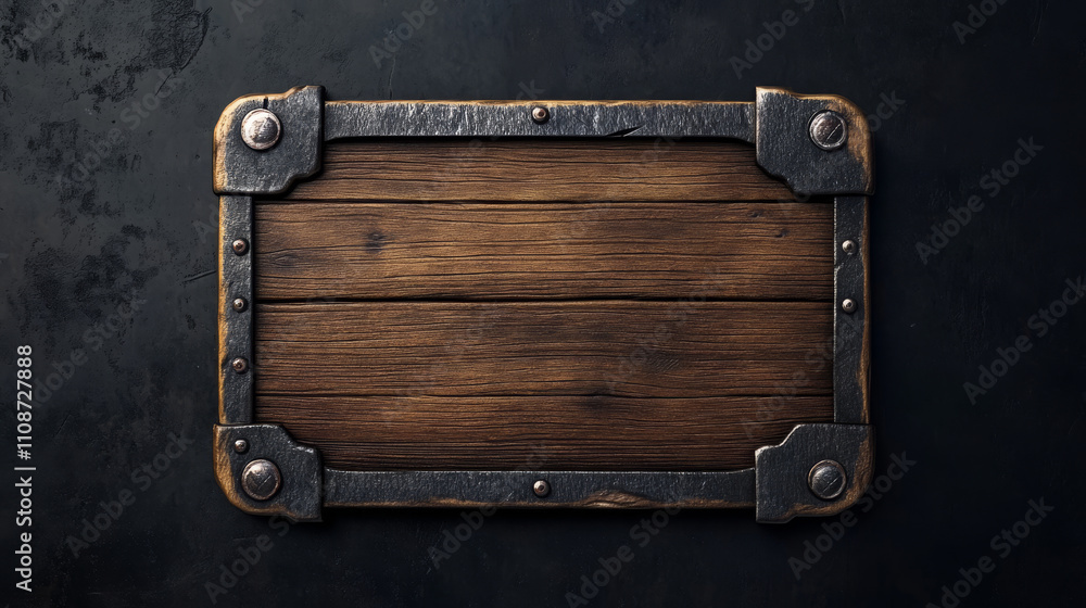 Medieval Ui Game Wooden Button With Metal Frame Sprite For Animation Fantasy Rpg Title Sign