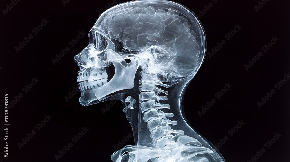 X-ray image of a man carrying a cross on his back, full-body scan style ...