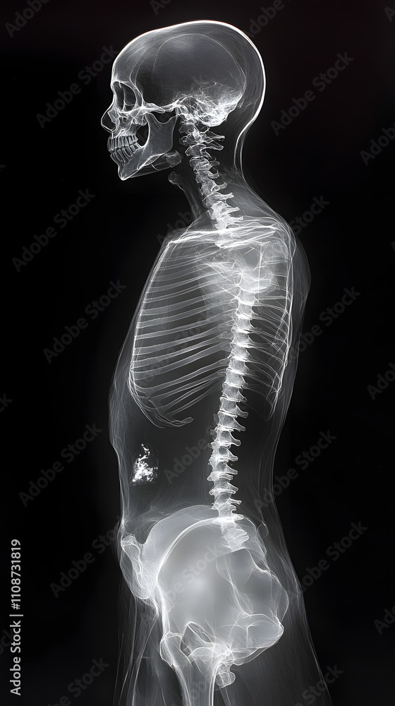 X-ray image of a man carrying a cross on his back, full-body scan style ...
