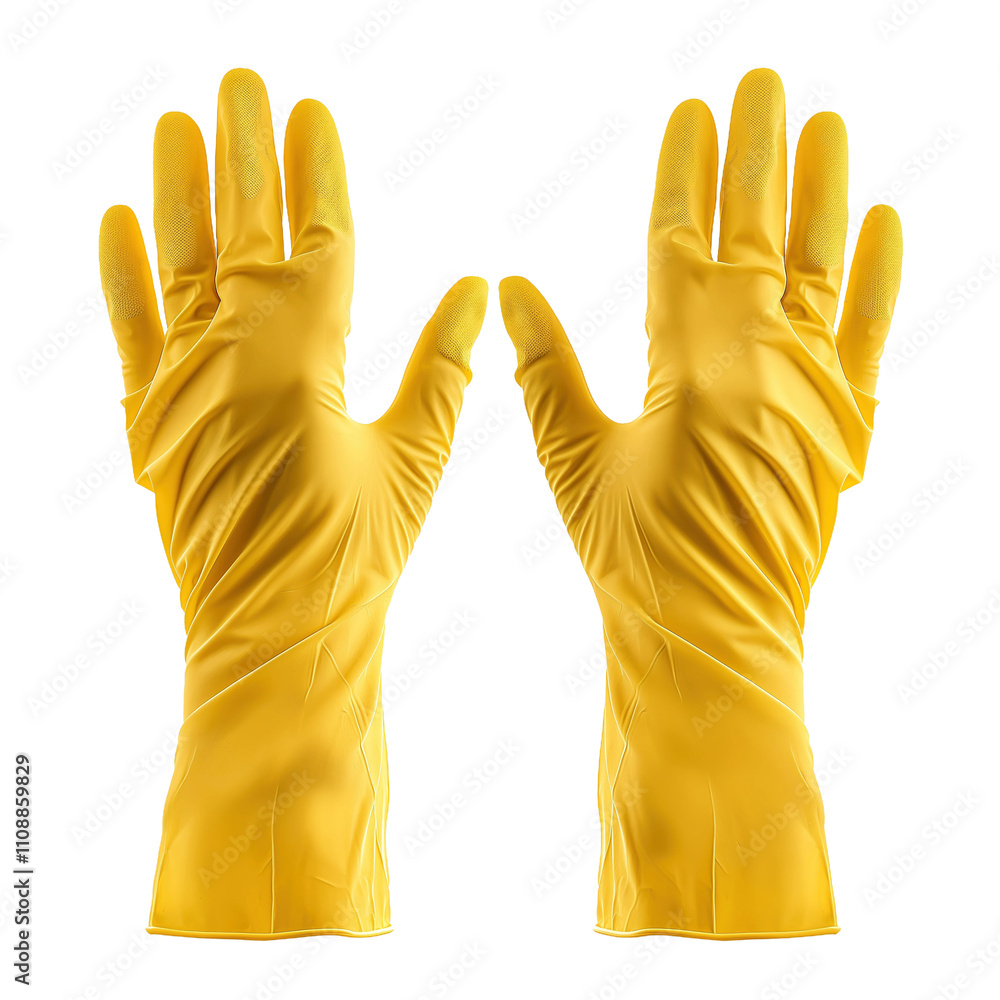 Pair of yellow latex gloves isolated on white or transparent background ...