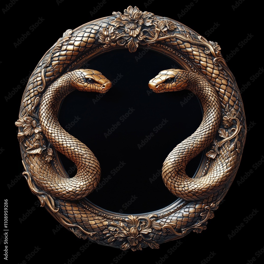 Photo & Art Print A circular mirror adorned with two entwined snake ...