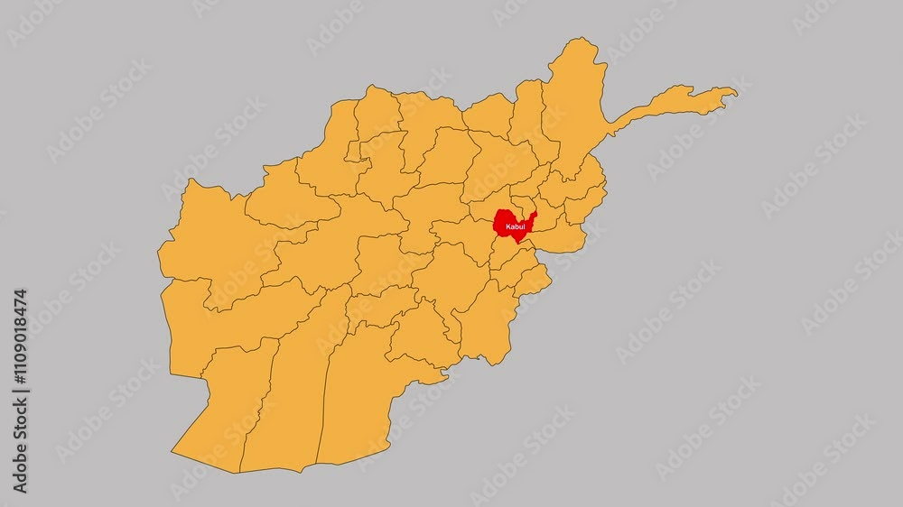 Kabul map animated video. The location is highlighted on the ...