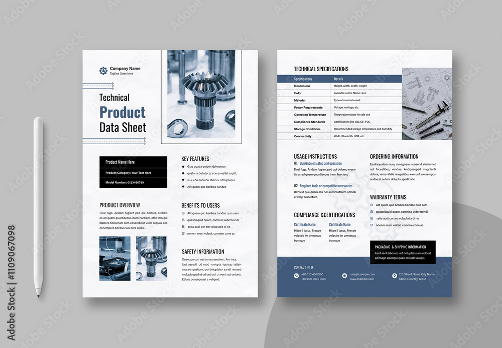 Technical Product Data Sheet Layout Stock Template | Adobe Stock