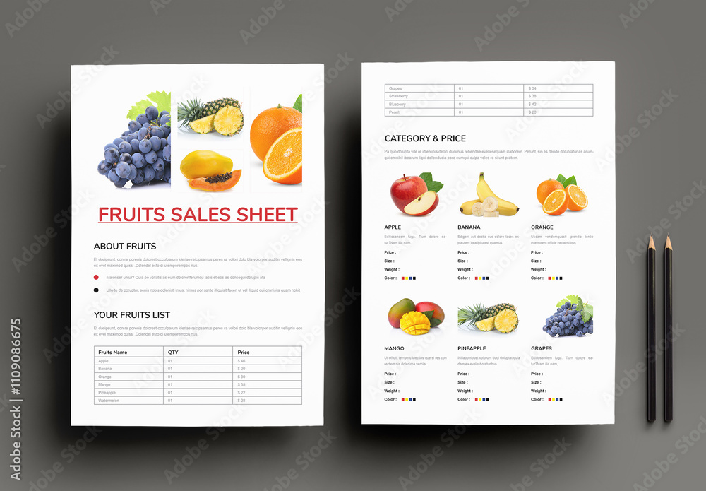 Fruits Sales Sheet Template Layout Stock Template | Adobe Stock