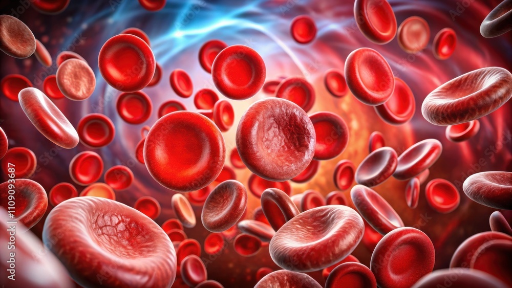 Healthy platelets and red blood cells seen under a microscope in blood ...