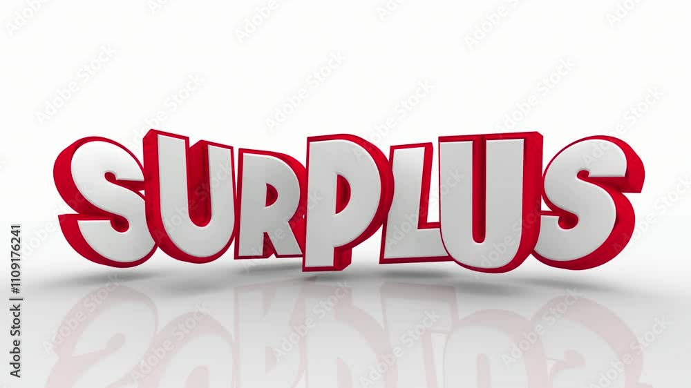 Surplus Word Text Red Letters Extra Money Supply Inventory 3d Animation ...