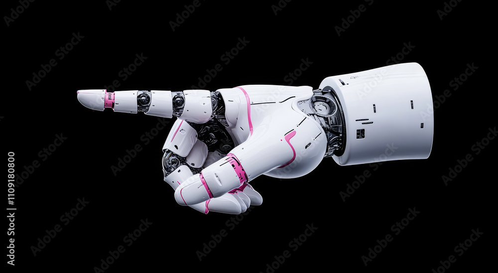 Robotic hand signals tech's future. A futuristic robotic hand points ...