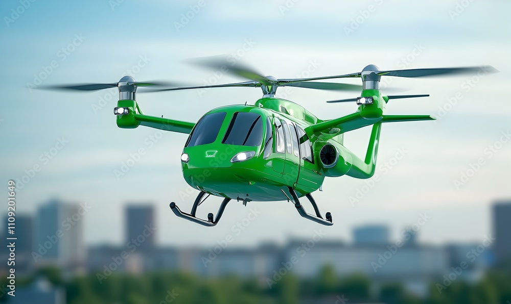 Electric VTOL air ambulance descends gracefully onto a hospital rooftop ...