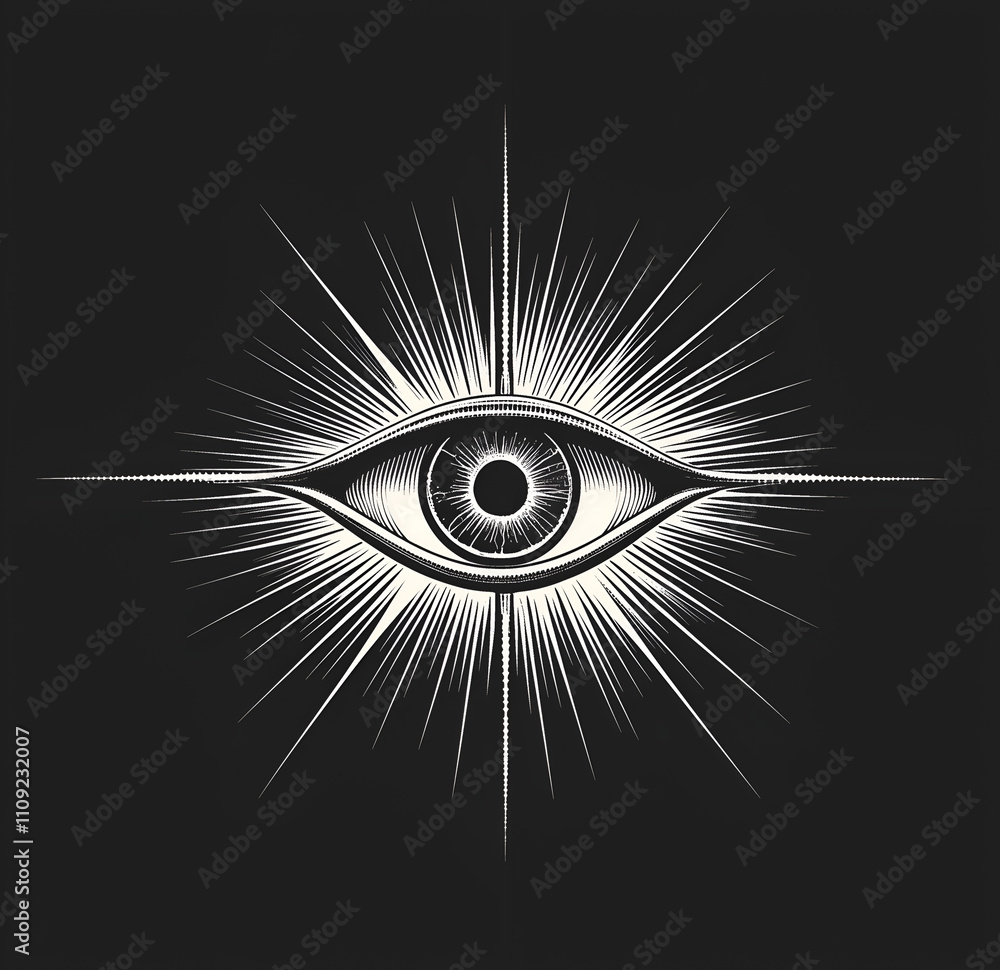 Logo, vector graphic design, all-seeing eye with rays coming out of it ...