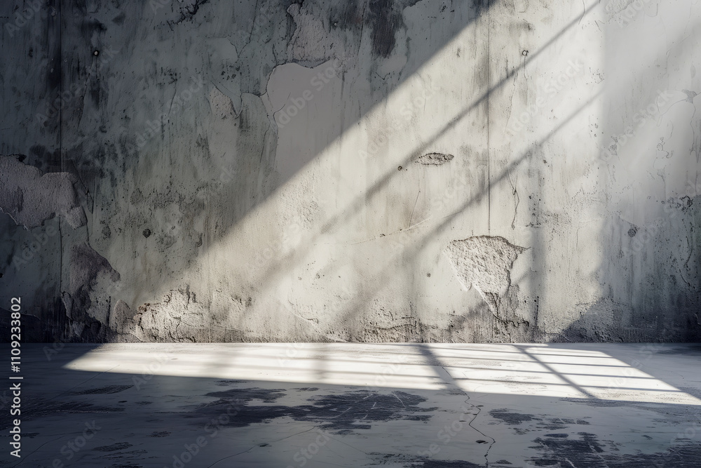 Textured weathered wall with sunlight casting dramatic shadows ...
