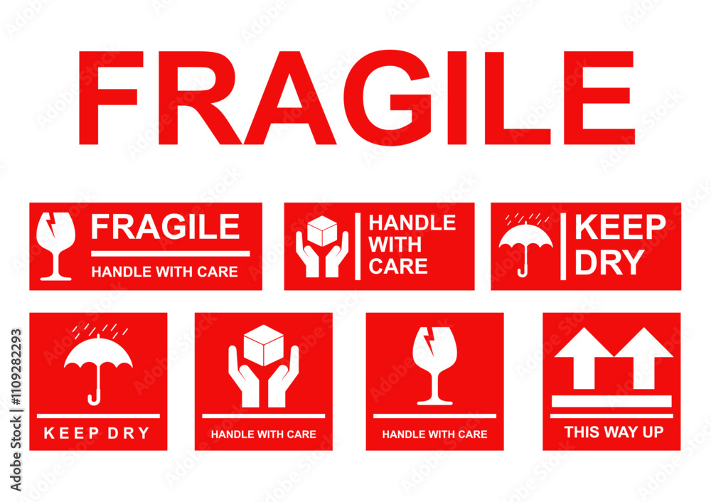 fragile, Fragile Label Icon Set - Fragile Symbol for Packaging Stock ...