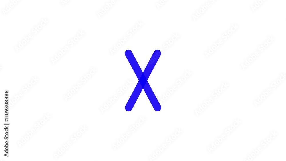 Glowing blue color cross mark symbol animation on white background ...