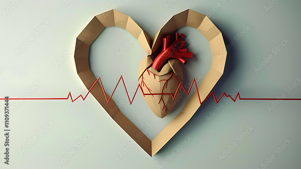 Paper craft heart with pulse inside. created with Generative AI ...