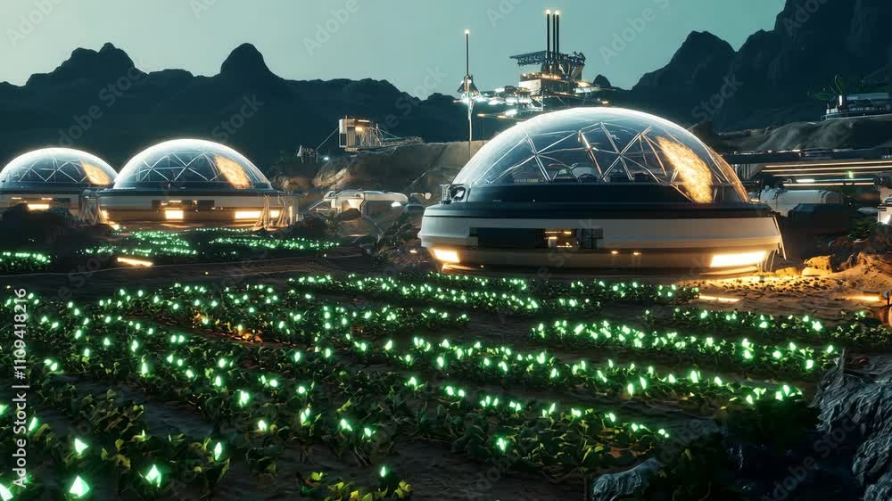 Futuristic Agriculture: A Sustainable Farm Under Glass Domes on Mars ...