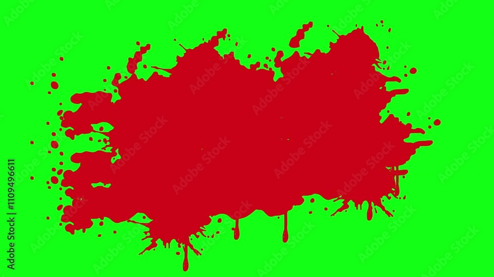 Blood splash drip animation on green screen. Splatter and dripping ...