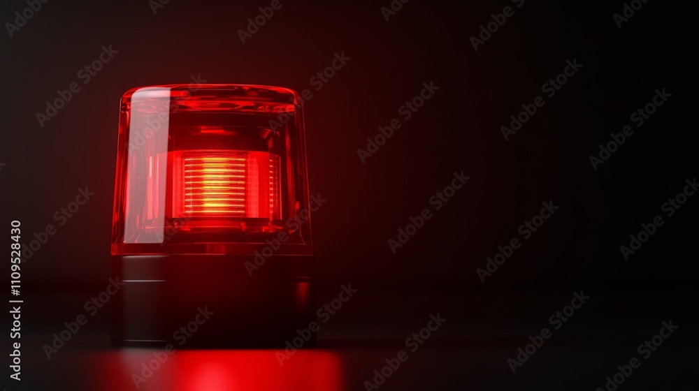 Red warning light illuminating dark surroundings, creating a sense of ...