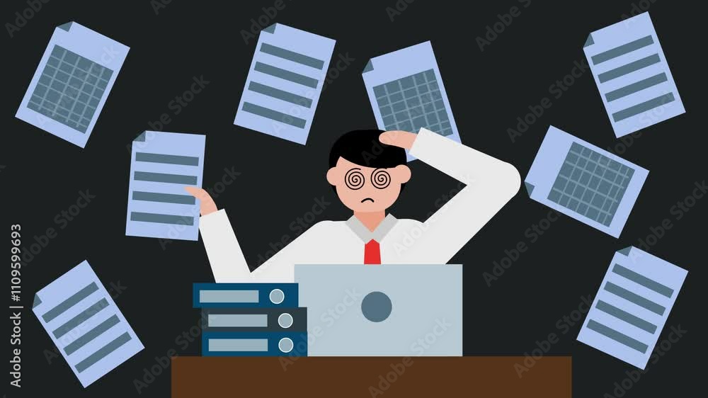 2d animation concept of office workers burn out, stressed, frustrated ...