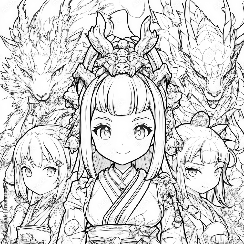 A cosplay event with fans in various costumes, anime coloring page for ...