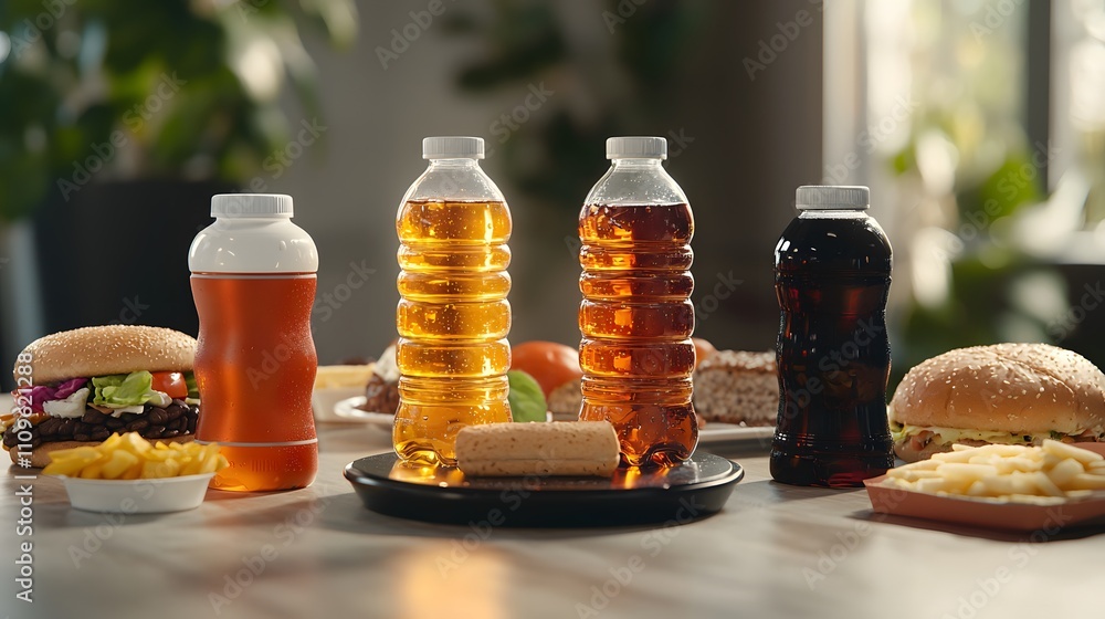 Health warning on a scale unhealthy food and drinks indoor setting ...