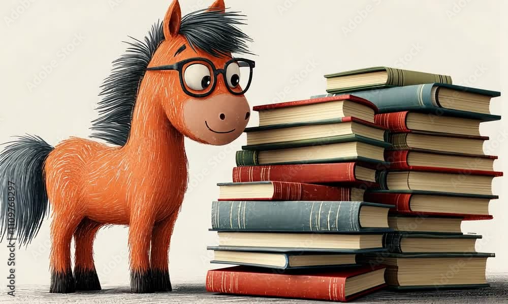 The Studious Pony: A charming illustration of a pony with glasses ...