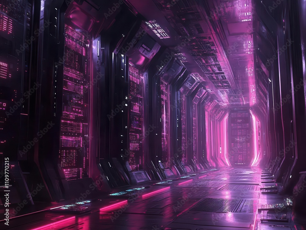 A futuristic server room visualizing quantum computing networks ...