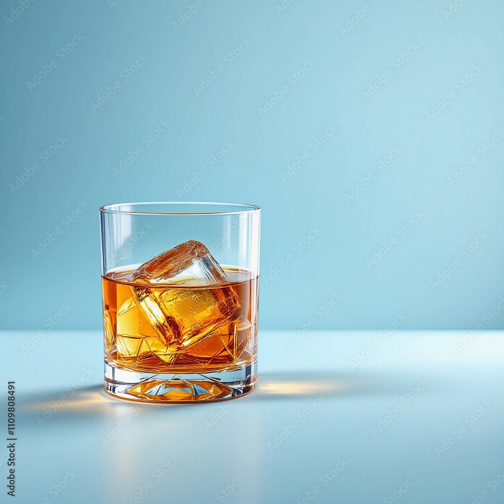 A stylish cocktail glass filled with ice, placed on a clean background ...