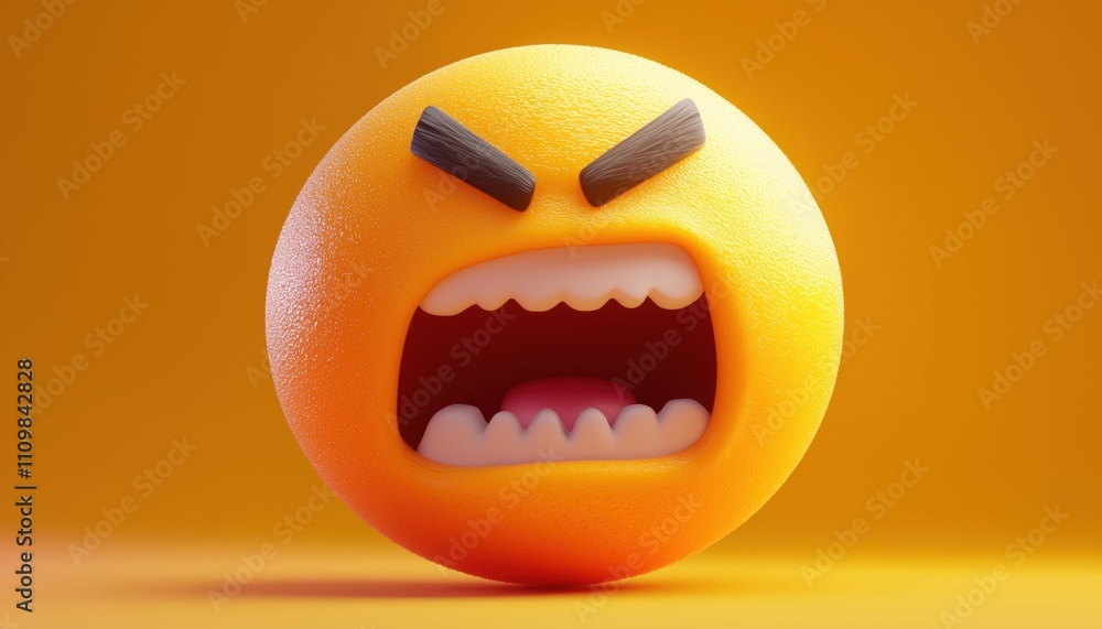 Abstract Emotional Face In 3d Render: Angry Screaming, Cute Monster ...