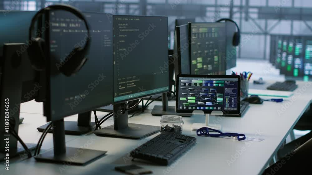 Electronic devices in empty data center establishment monitoring ...