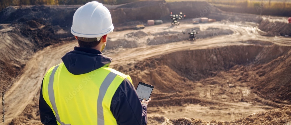 A civil engineer conducting drone surveys for land mapping and ...