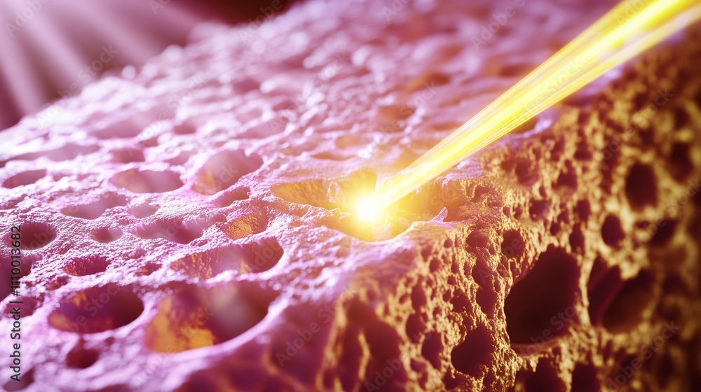 72.A high-detail 3D depiction of a laser beam penetrating through ...