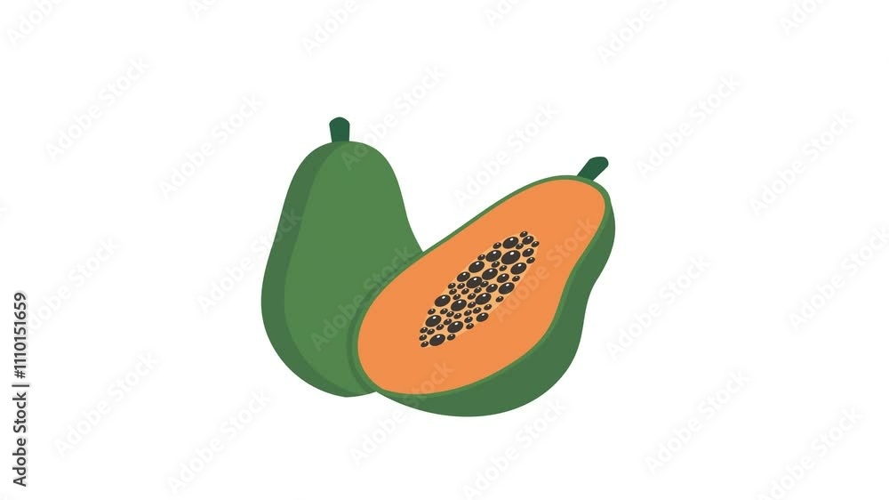 whole and sliced papaya fruit animation, high vitamin fruit ...