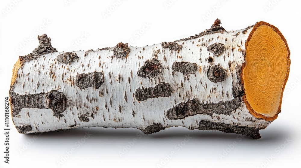 Isolated birch log showcasing detailed bark texture and smooth cross ...