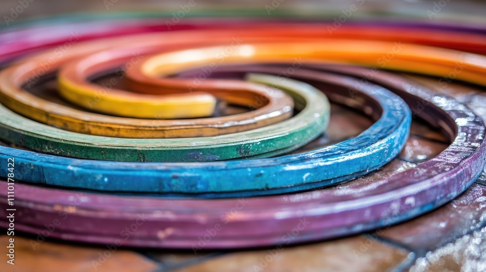 Colorful corrugated plastic tubing coiled on the floor showcasing ...